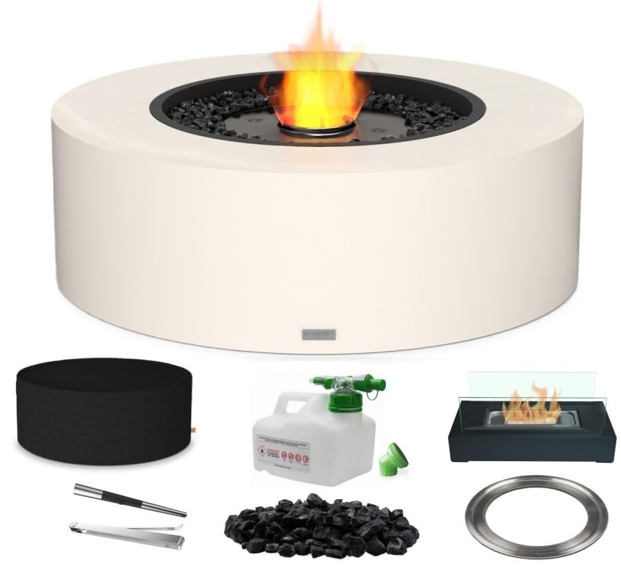 Eco Smart | ARK 40 Fire Pit Table | Bone Color | Ethanol Black Stainless Steel Gas Burner | Elegant Curved Design with Versatile Wide Lip | Complements Any Decor and Setting