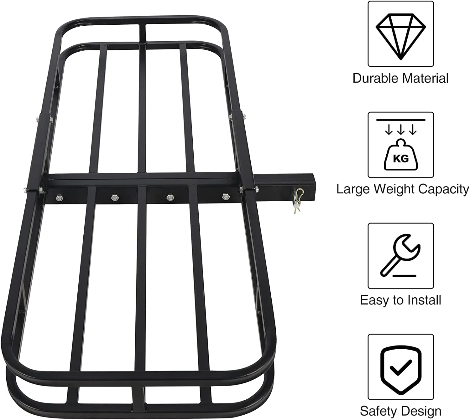 DMC-FPPS 500lbs Hitch Cargo Carrier, 53" L x 19" W x 5" H, 2 inch Adapter Shank, Black Steel Storage Baskets, Bumper Mounted Cargo Rack Carrier for RV's, Trucks, SUV's, Vans, Cars