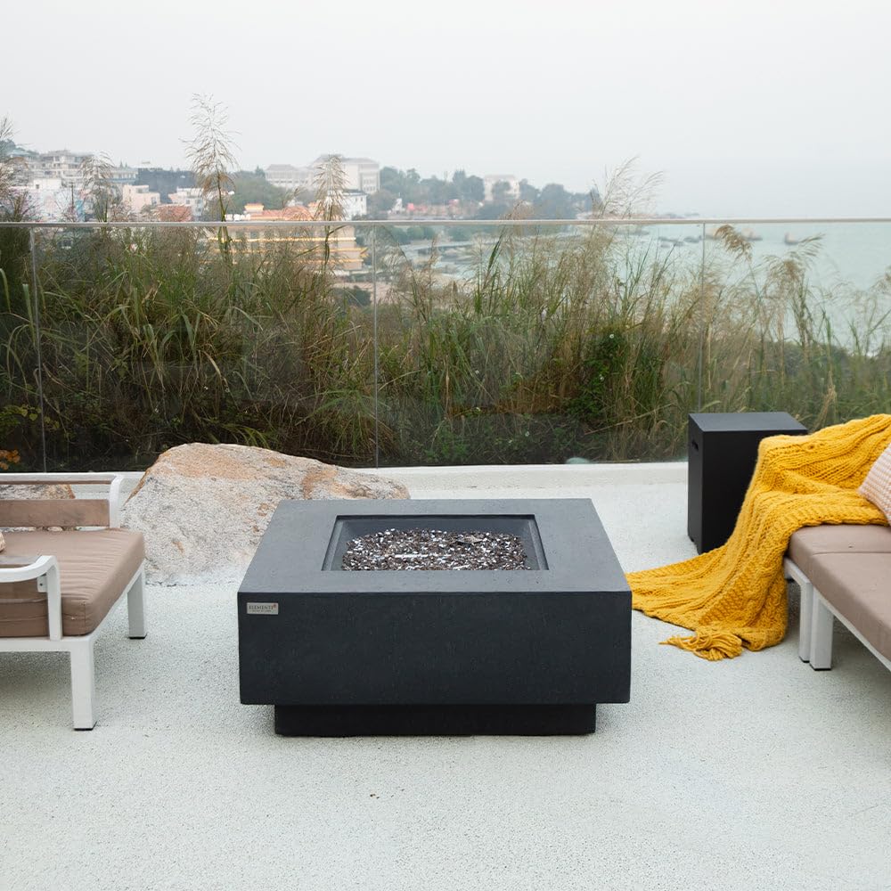 Bergen Concrete Fire Pit 40" x 40" Outdoor Patio Firepit Includes Fire Glass Modern Fire Pits & Outdoor Fireplaces for Garden, Deck, Indoor & Outdoor Heating