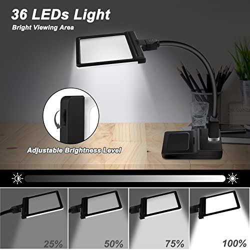 4X Magnifying Glass with Light and Stand, 36 LED Flexible Gooseneck Magnifying Desk Lamp, Ajustable Brightness Detachable Large Page Magnifier for Reading, Sewing, Crafts, Painting, DIY & Close Work