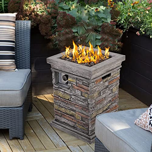 Sophia & William 18" Outdoor Gas Fire Pit Propane Fire Column 30,000 BTU Electronic Ignition Firepit for Patio Garden Backyard with Lava Rocks and Weather Cover, Natural Stone