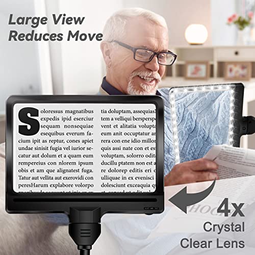 4X Magnifying Glass with Light and Stand, 36 LED Flexible Gooseneck Magnifying Desk Lamp, Ajustable Brightness Detachable Large Page Magnifier for Reading, Sewing, Crafts, Painting, DIY & Close Work