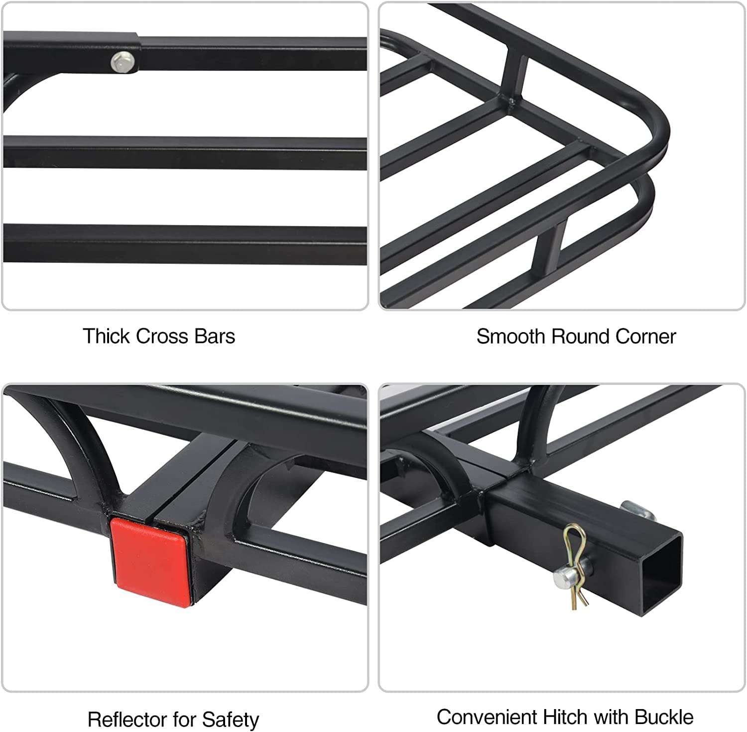 DMC-FPPS 500lbs Hitch Cargo Carrier, 53" L x 19" W x 5" H, 2 inch Adapter Shank, Black Steel Storage Baskets, Bumper Mounted Cargo Rack Carrier for RV's, Trucks, SUV's, Vans, Cars