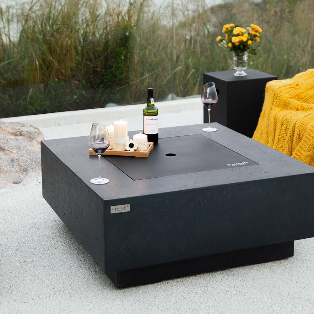 Bergen Concrete Fire Pit 40" x 40" Outdoor Patio Firepit Includes Fire Glass Modern Fire Pits & Outdoor Fireplaces for Garden, Deck, Indoor & Outdoor Heating