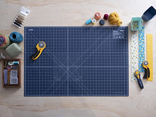 OLFA 24" x 36" Self Healing Rotary Cutting Mat (RM-MG/NBL) - Double Sided 24x36 Inch Cutting Mat with Grid for Fabric, Sewing, Quilting, & Crafts, Designed for Use with Rotary Cutters (Navy)