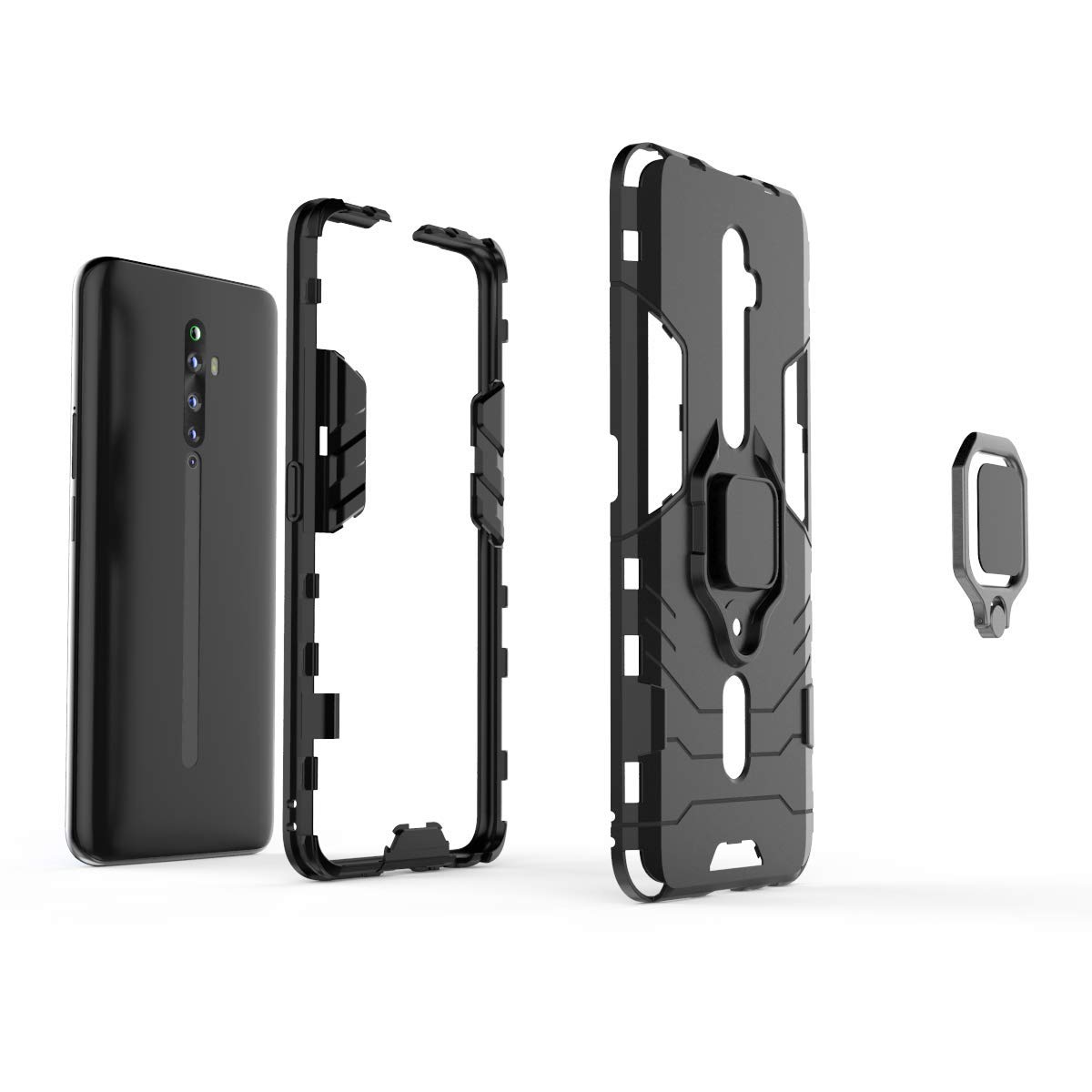 Case for Oppo Reno 2Z Case Cover,360 Degree Rotating Ring Holder Kickstand with Magnetic Car Mount Case for Oppo Reno2 Z CPH1945 CPH1951 PCKM80 / Reno 2 Z Case Black
