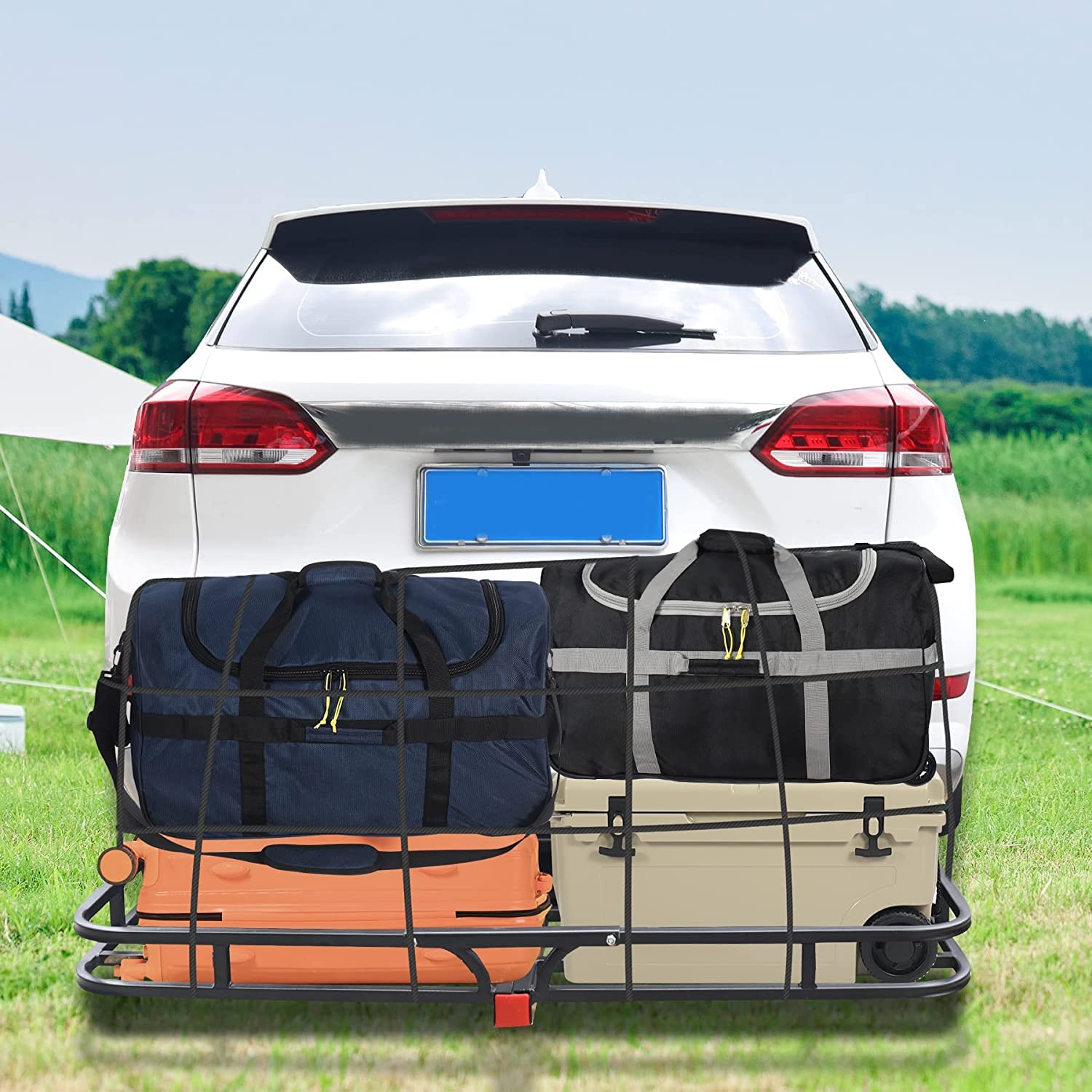 DMC-FPPS 500lbs Hitch Cargo Carrier, 53" L x 19" W x 5" H, 2 inch Adapter Shank, Black Steel Storage Baskets, Bumper Mounted Cargo Rack Carrier for RV's, Trucks, SUV's, Vans, Cars