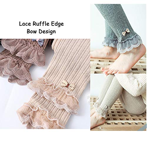 4 Pack Girls Ankle Length Cable Knit Footless Lace Ruffle Tights Stretch 9-12T