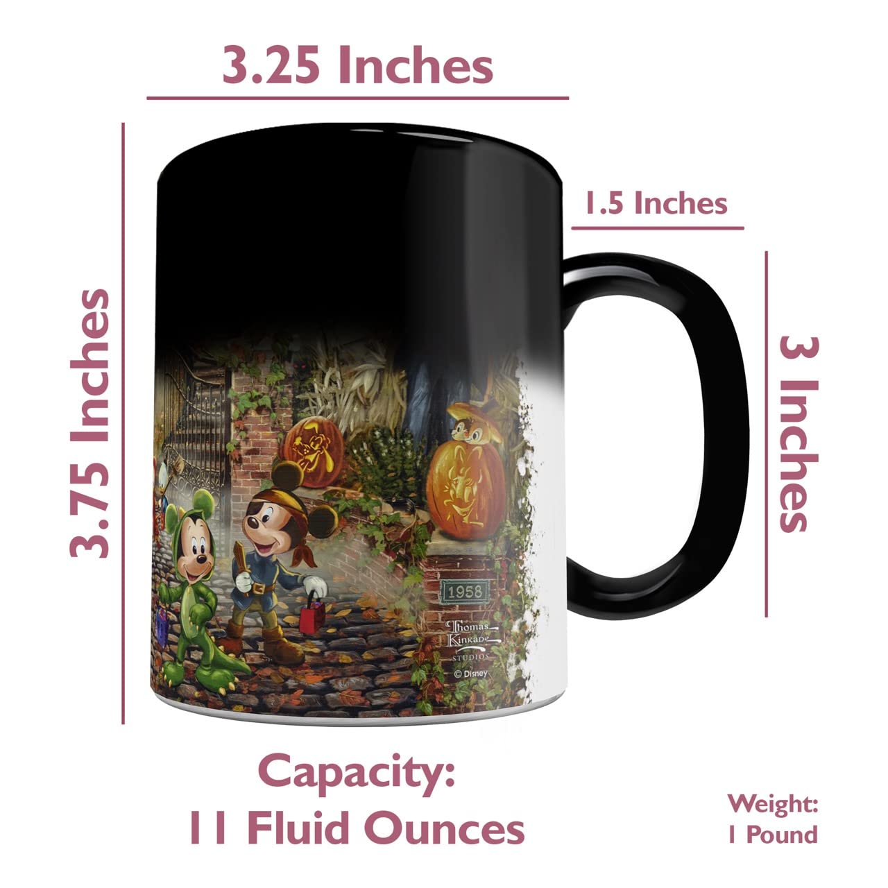Morphing Mugs Disney β Mickey and Minnie Halloween Fun β Thomas Kinkade Studios - One 11 oz Color Changing Ceramic Mug β Image Revealed When HOT Liquid Is Added!