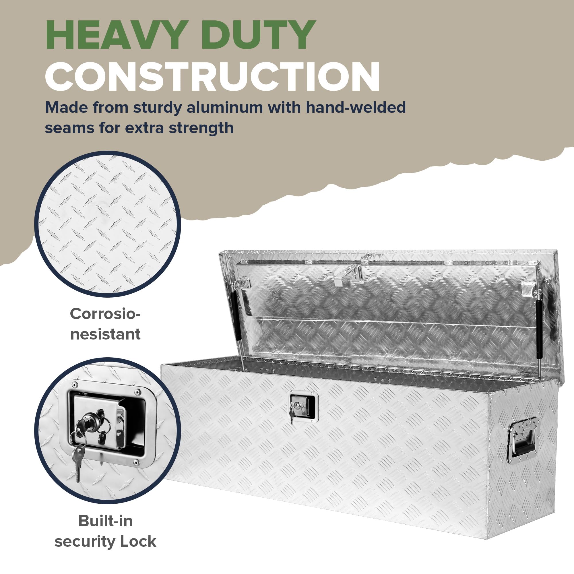 ARKSEN 49 Inch Heavy Duty Aluminum All Purpose Underbody Lock Storage Trailer Truck Trailer Chest Box Underbed Tools Organizer with Side Handle and Key Set β Silver