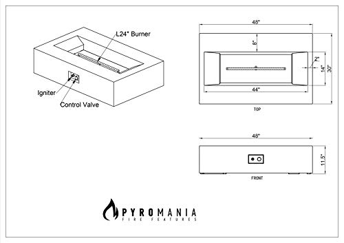 Pyromania Millenia Outdoor Concrete Fire Pit Table, 48 x 30 Inches - Natural Gas Model in Charcoal Gray Color