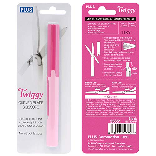 Plus Pen Style Non Stick Compact TSA Twiggy Scissors with Cover Rose