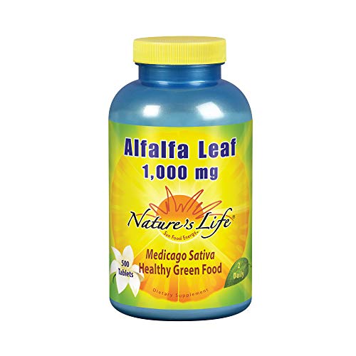 Nature's Life Alfalfa Leaf Tablets 1000mg | Vitamin Rich Green Superfood | Non-GMO | 500 Count