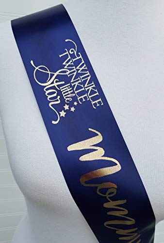 Twinkle Little Star Baby Shower Banner for Mom to Be Navy & Gold with Rhinestone Pin for adjustable sizing Banner