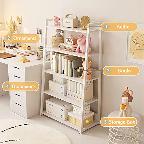 IOTXY 3-Tier Ladder Shelf Bookcase - Wood and Metal Modern Standing Bookshelf, Open Book Shelves Storage Rack, for Home Office, Living Room, Kitchen, Bedroom, Black