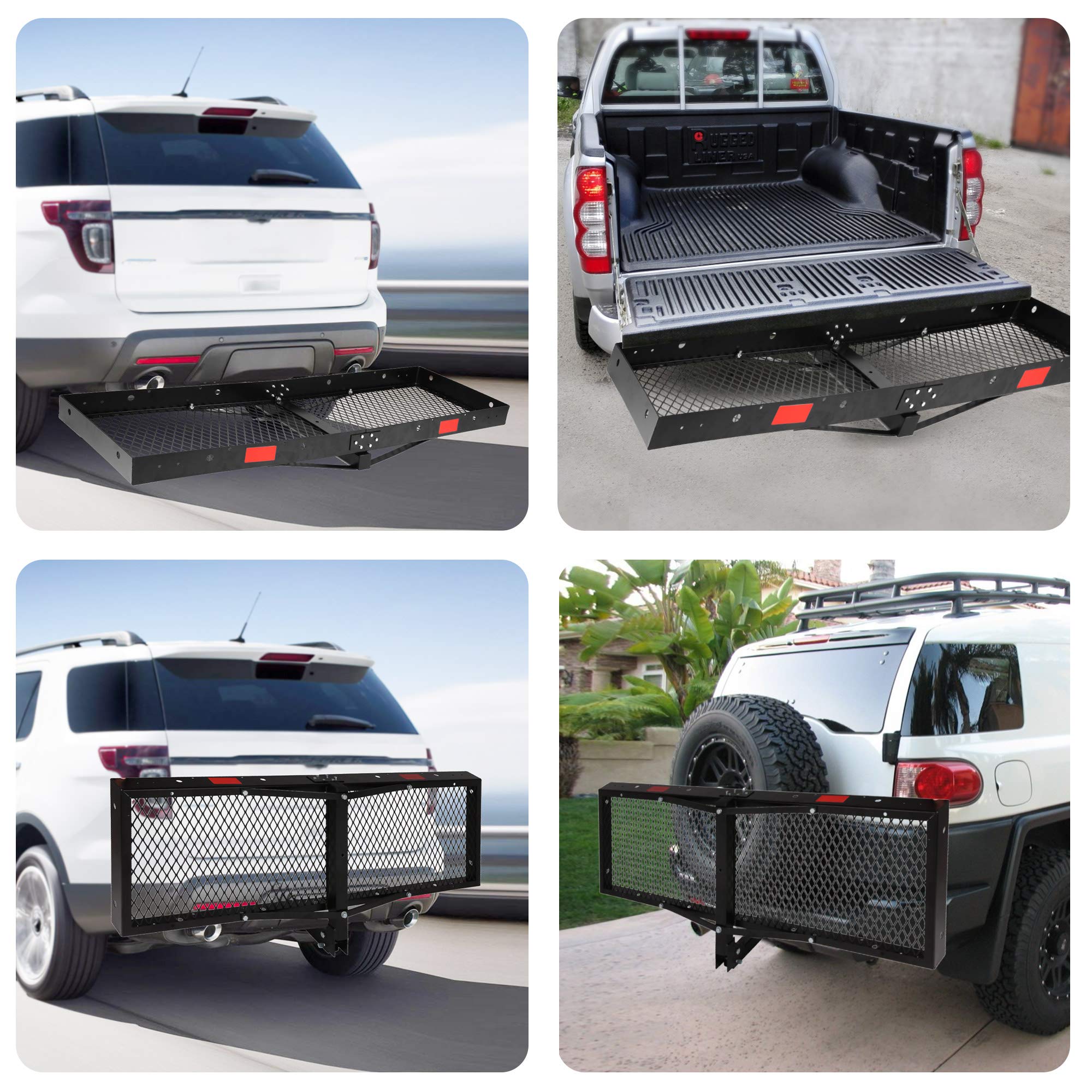 LUCKYERMORE 60x20x3 Heavy-Duty Tray Hitch Cargo Carrier with Cargo Net, 500lbs Capacity, Foldable Design, Easy Assembly, Universal Fit for SUVs, Trucks