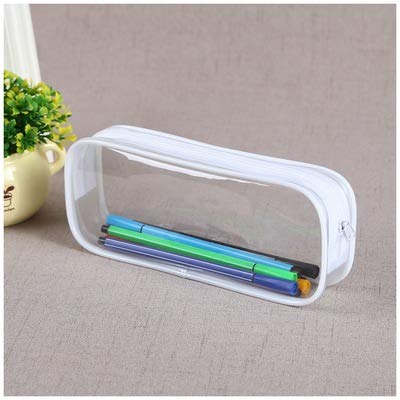 USUNQE 2 Pcs Clear Pencil Case PVC Pen Bag Cosmetic Pouch with Zipper for School Office Stationery (White)