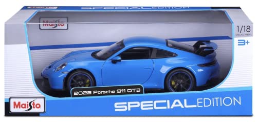 Maisto - 1/18 Scale Model Compatible with Porsche 911 GT3 2022 Die-Cast Scale Model Sports Car Miniature (Blue)