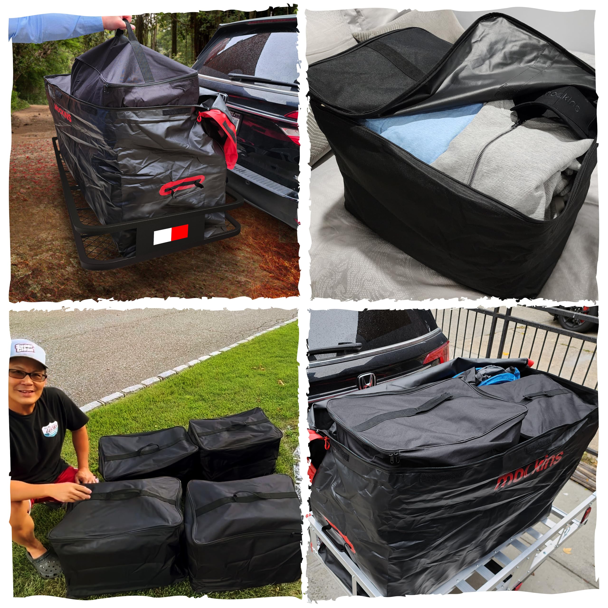 Mockins 15 Cu.Ft. Soft-Shell Trailer Hitch Cargo Carrier Bag w/ 4 Packing Cubes | 48"x18"x31" All-Weather & Waterproof Cargo Bag for Hitch Carrier | Durable Vinyl Truck Bed Bag w/Buckle Straps & Lock
