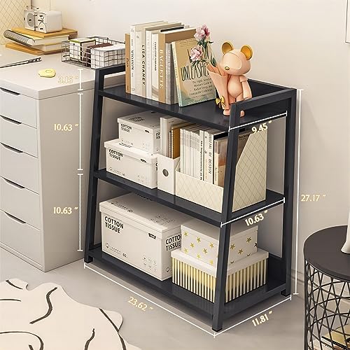 IOTXY 3-Tier Ladder Shelf Bookcase - Wood and Metal Modern Standing Bookshelf, Open Book Shelves Storage Rack, for Home Office, Living Room, Kitchen, Bedroom, Black