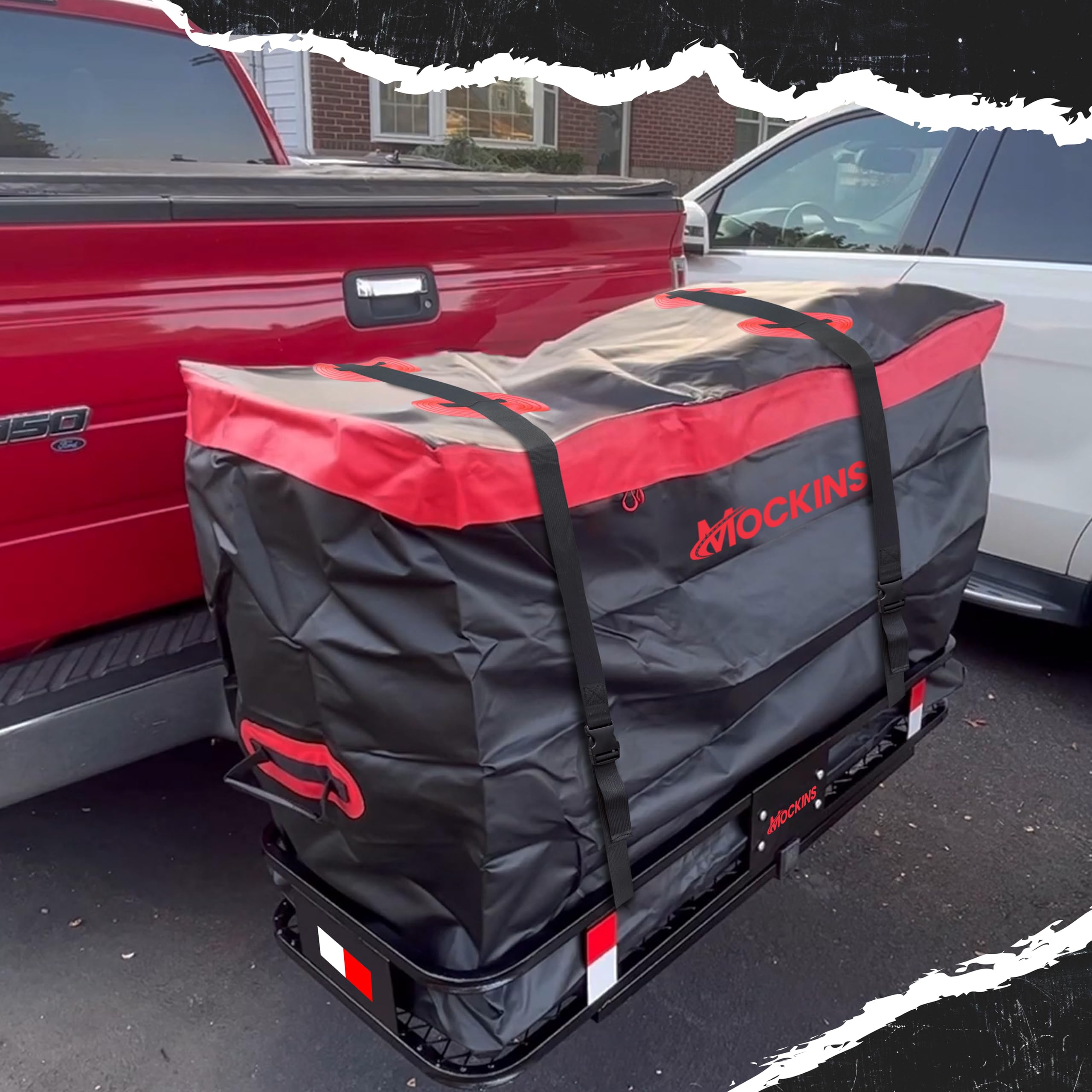 Mockins 15 Cu.Ft. Soft-Shell Trailer Hitch Cargo Carrier Bag w/ 4 Packing Cubes | 48"x18"x31" All-Weather & Waterproof Cargo Bag for Hitch Carrier | Durable Vinyl Truck Bed Bag w/Buckle Straps & Lock