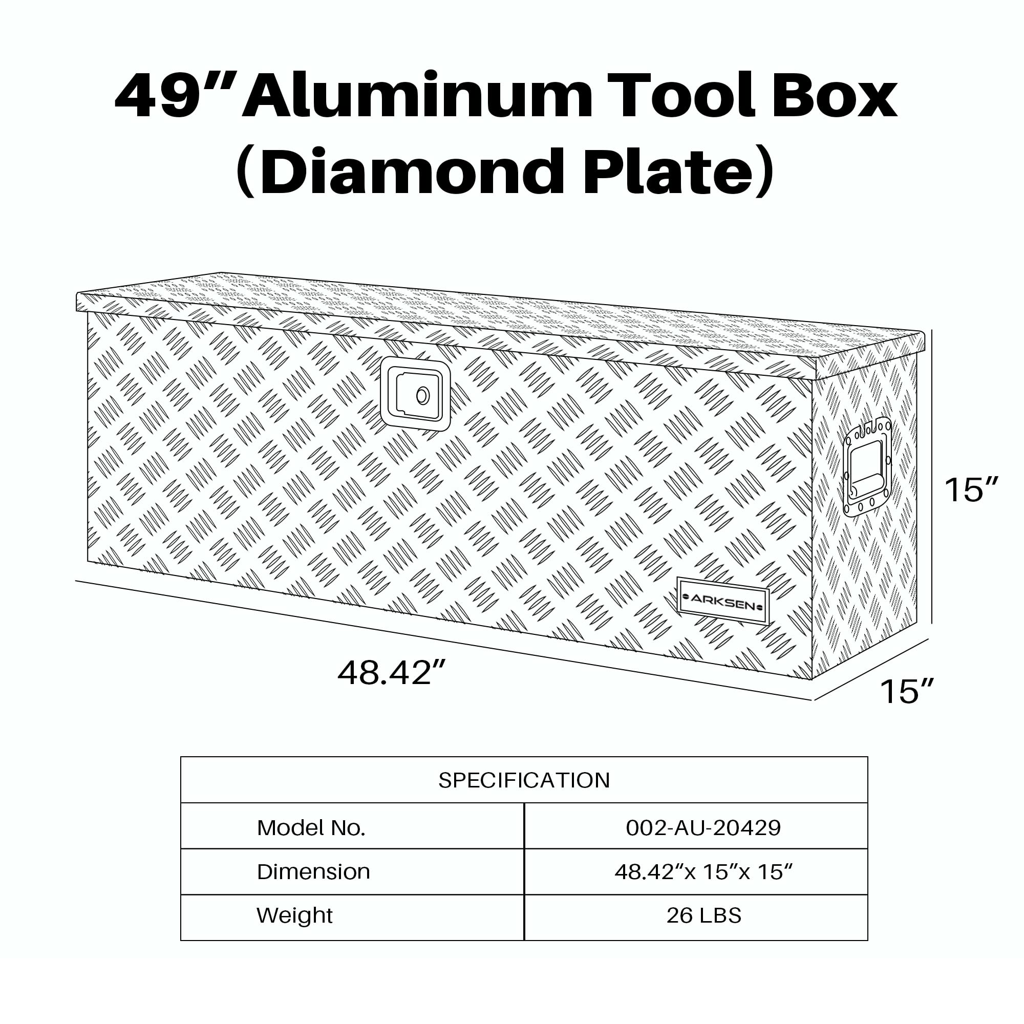 ARKSEN 49 Inch Heavy Duty Aluminum All Purpose Underbody Lock Storage Trailer Truck Trailer Chest Box Underbed Tools Organizer with Side Handle and Key Set β Silver