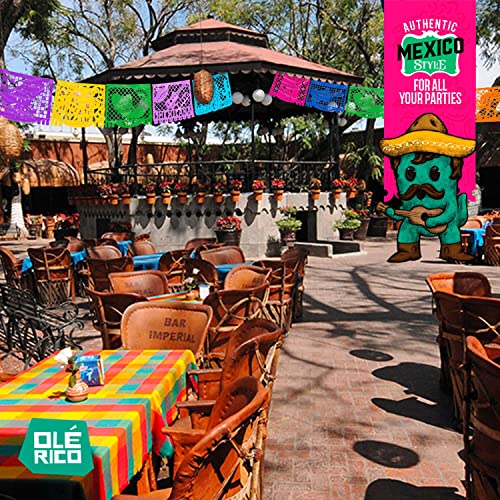 OLÉ RICO - Mariachi Banner, Plastic Papel Picado Banner, Mexican Party Banner, Mexican Themed Party Decorations, Fiesta Party Decorations, Authentic Mexican Decorations, 16 x 13 in 16 ft. Long, 10 Count (Pack of 10)