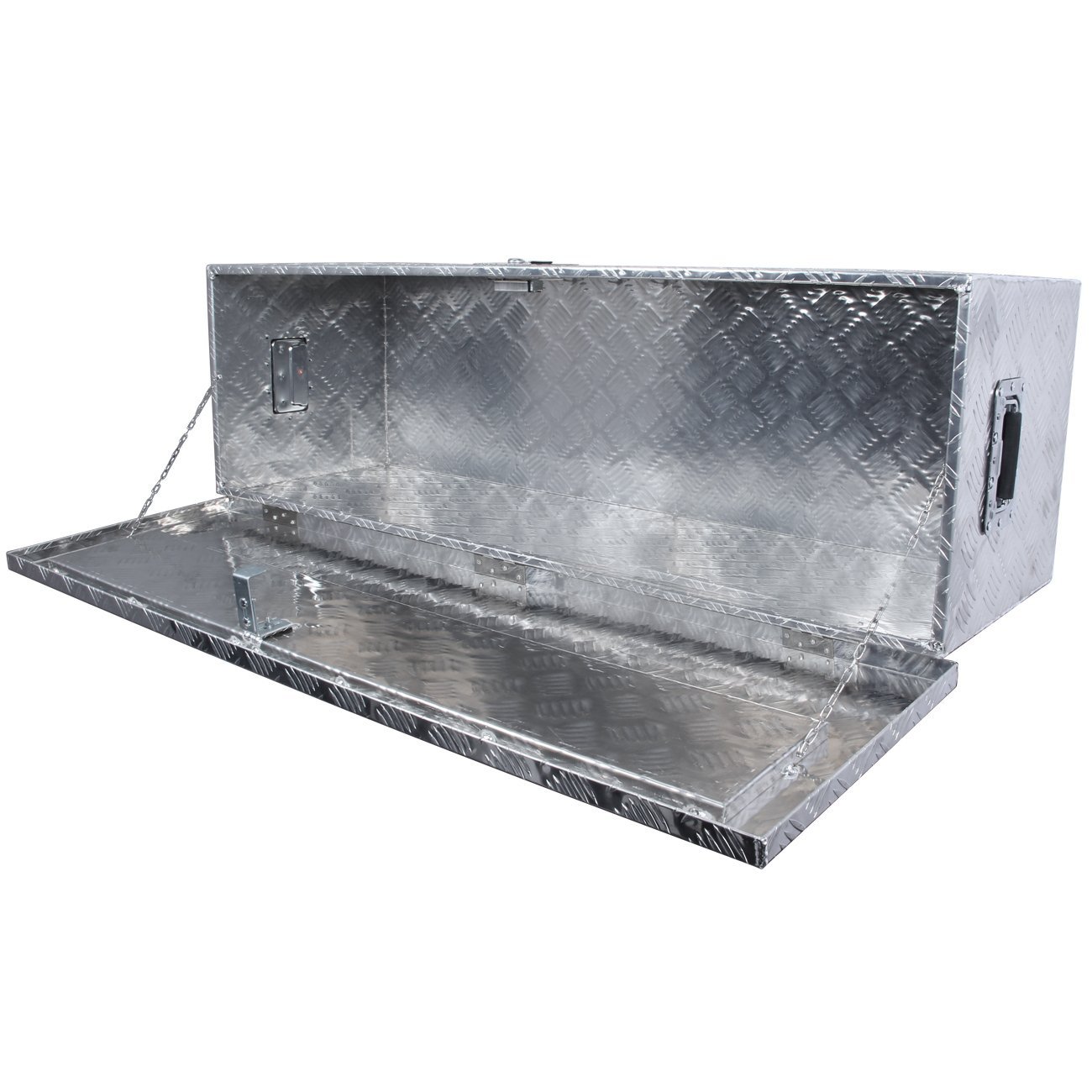 ARKSEN 49 Inch Heavy Duty Aluminum All Purpose Underbody Lock Storage Trailer Truck Trailer Chest Box Underbed Tools Organizer with Side Handle and Key Set β Silver