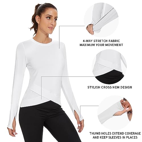 Soneven Women's Long Sleeve Compression Shirts Running Workout Tops Cross Hem Athletic Yoga T-Shirts with Thumbholes
