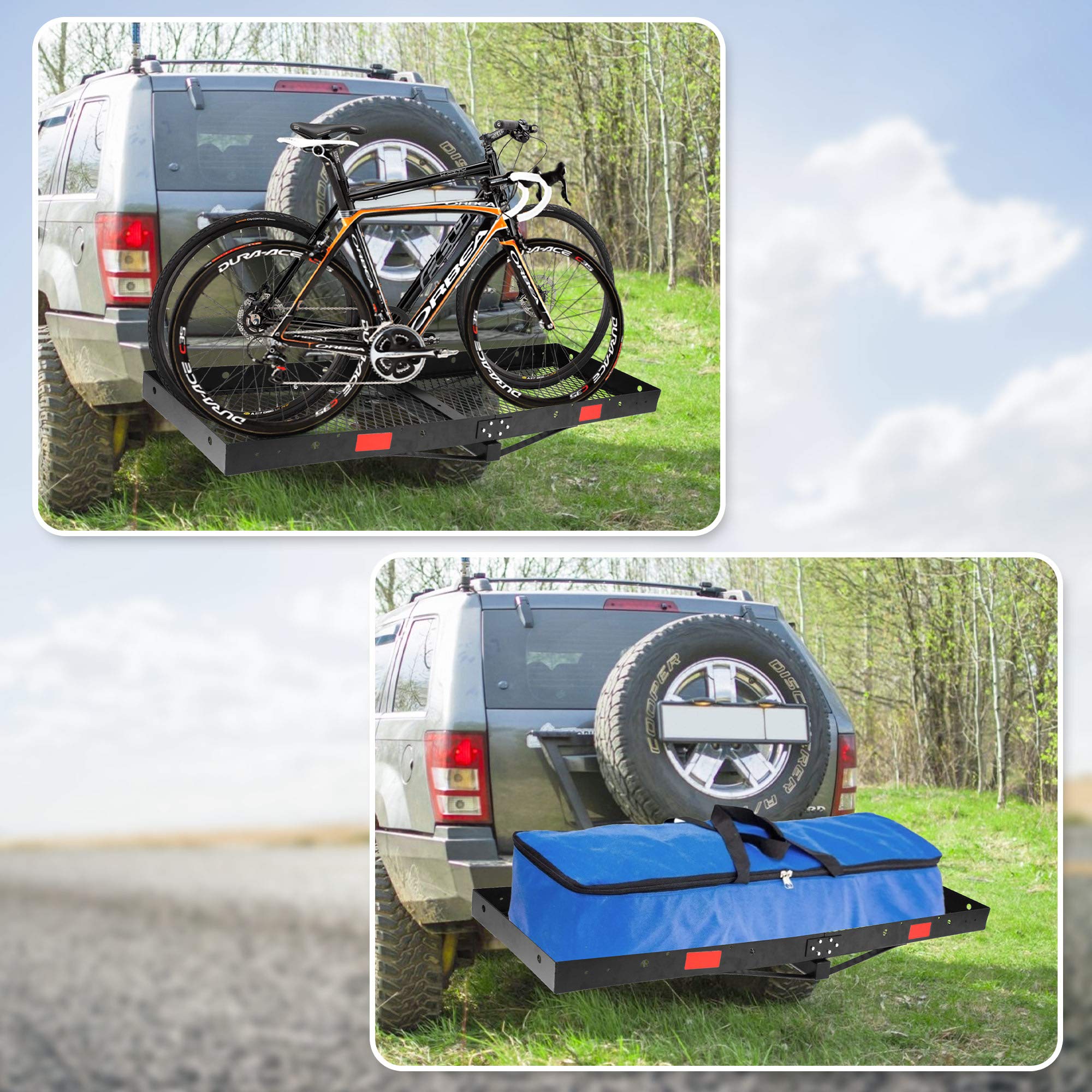 LUCKYERMORE 60x20x3 Heavy-Duty Tray Hitch Cargo Carrier with Cargo Net, 500lbs Capacity, Foldable Design, Easy Assembly, Universal Fit for SUVs, Trucks