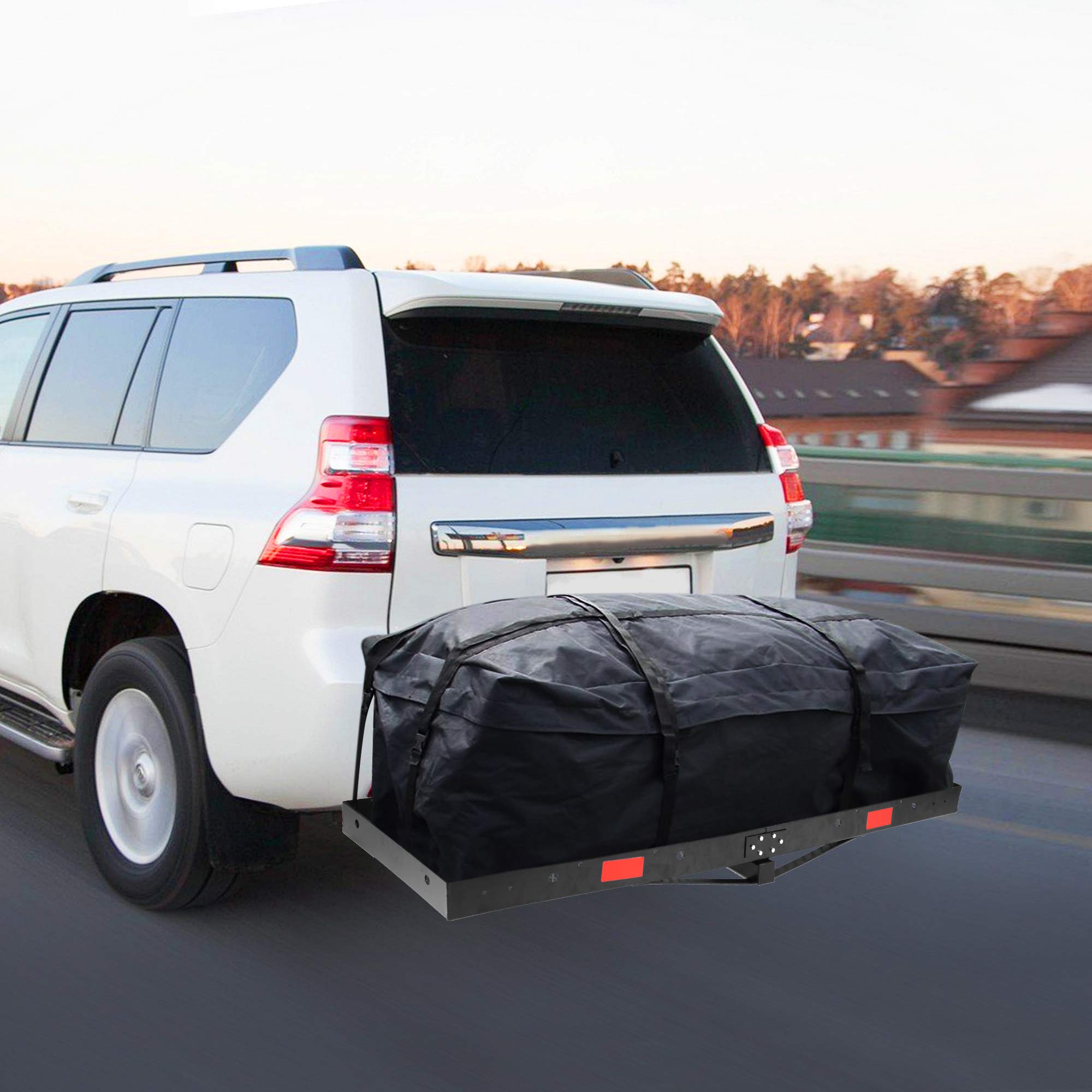 LUCKYERMORE 60x20x3 Heavy-Duty Tray Hitch Cargo Carrier with Cargo Net, 500lbs Capacity, Foldable Design, Easy Assembly, Universal Fit for SUVs, Trucks
