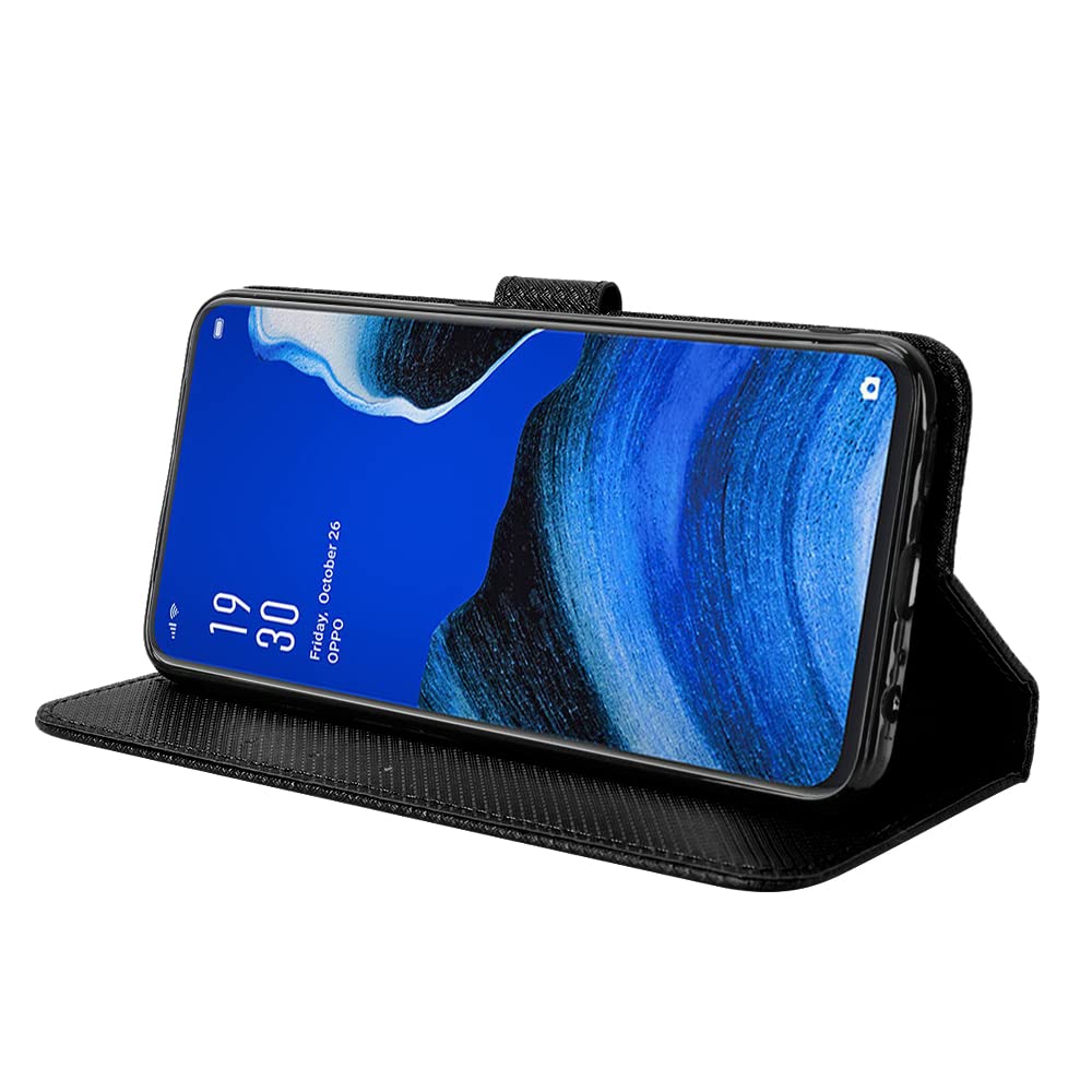 Elubugod Case for Oppo Reno2 Z Leather Case Cover,Case for Oppo Reno2 F Leather Case Cover,Case for Oppo Reno 2Z CPH1945 CPH1951 PCKM80 / Reno 2F CPH1989 Case PU Leather flip Cover Black