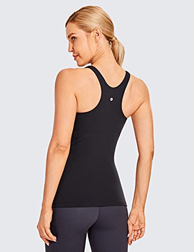 CRZ YOGA Womens High Neck Workout Tank Tops - with Built-in Shelf Bra Racerback Athletic Sports Shirts Black Medium