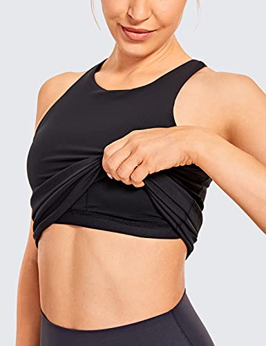 CRZ YOGA Womens High Neck Workout Tank Tops - with Built-in Shelf Bra Racerback Athletic Sports Shirts Black Medium