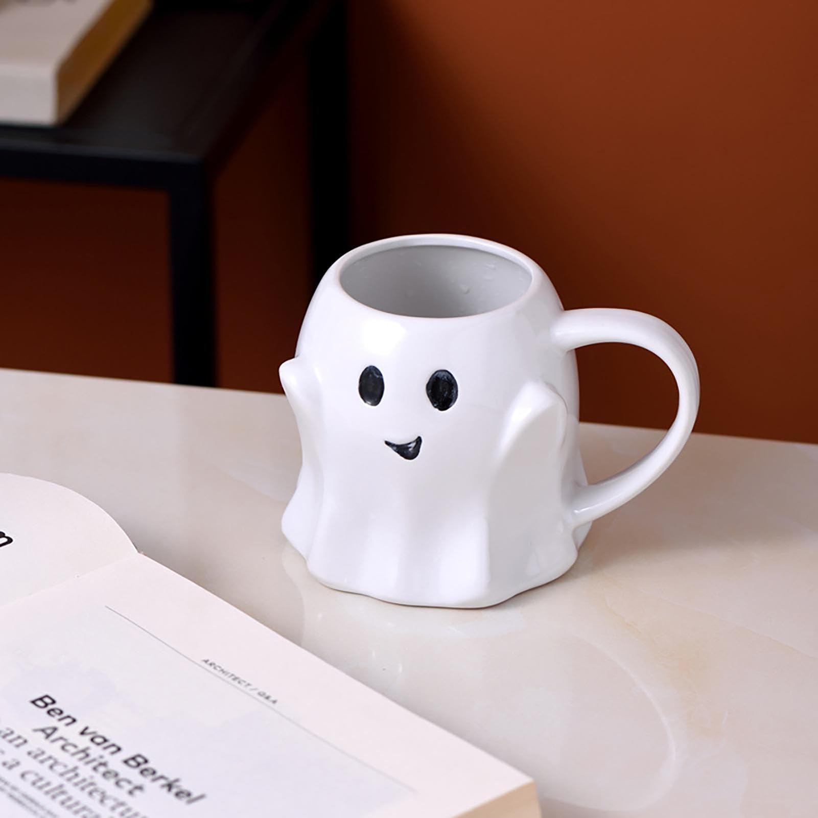 Apujent Cute Halloween Ghost Mug,440ML Ghost Mug Coffee, Cartoon Ghost Mug, Halloween Ghostshape Decor Mugs,Cute Halloween Mugs,Ghost Shaped Cup, Ceramic Ghost Mug Decor,For Women, Men, Teens