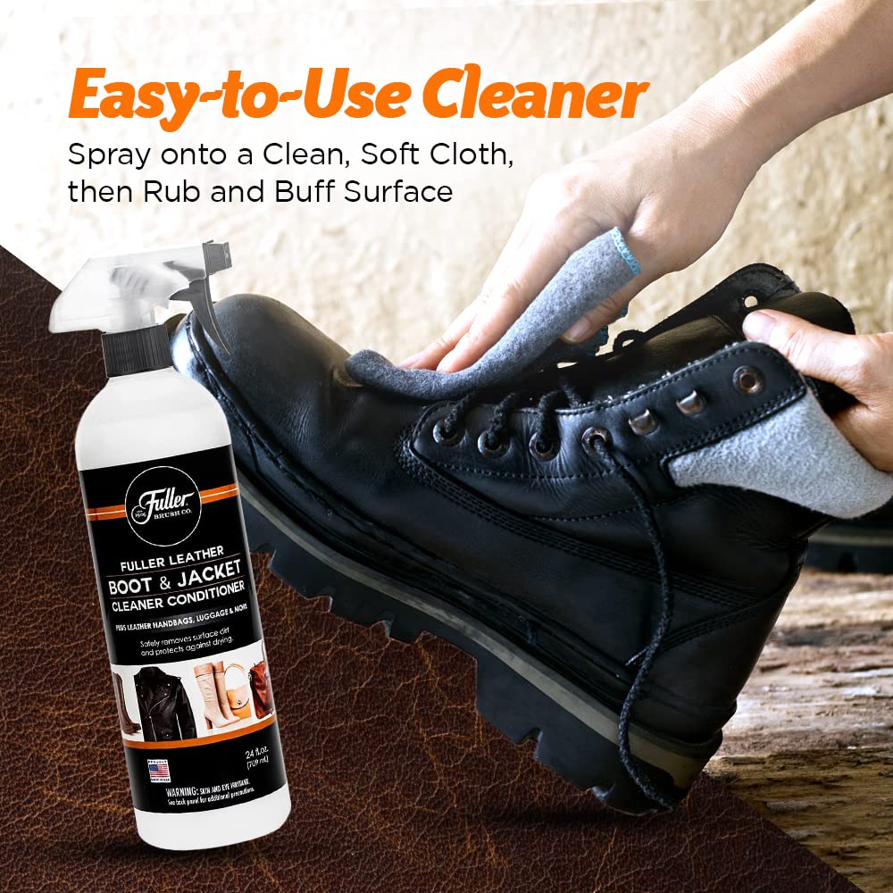 Fuller Brush Leather Boot and Jacket Cleaner Conditioner - Natural Oil Formula for Leather, Vinyl, Backpacks & Luggage - Removes Dirt, Dust, and Grime - Bottle with Sprayer