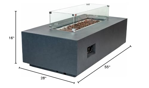 AMS Creations | Chelsea 55 inch Rectangular Wavy Dark Gray Concrete GFRC Natural Gas Fire Table Pit