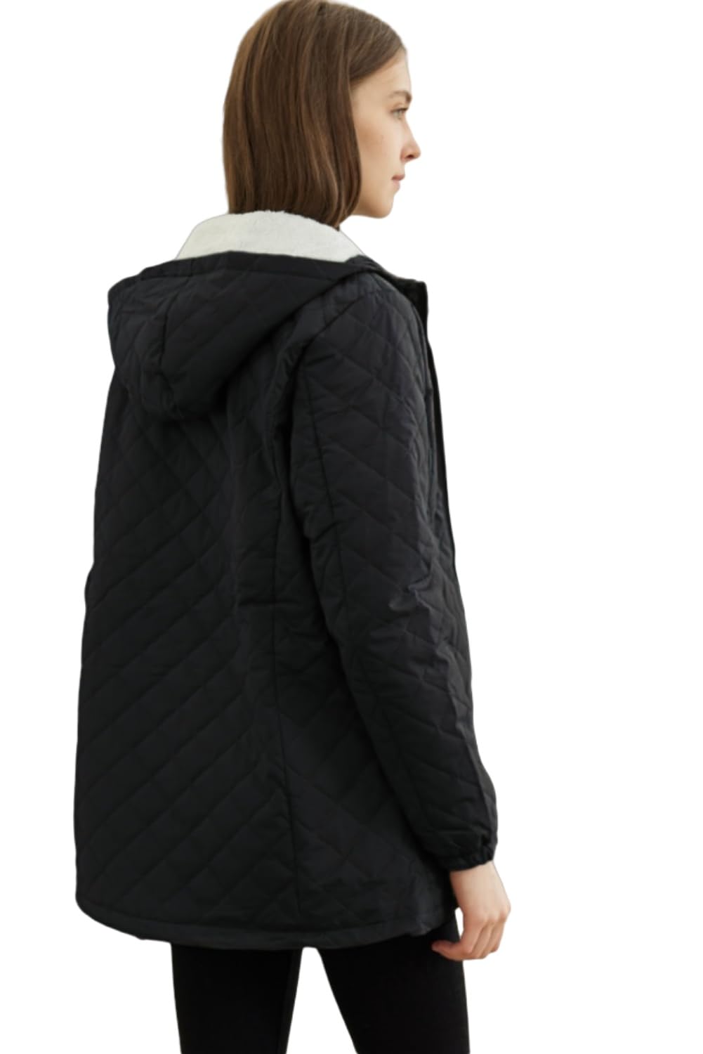 LQHHYLYX Womens Winter Outdoor Two-Pocket Fleece Hooded Long Warm Zipper Jacket (Large, Black)