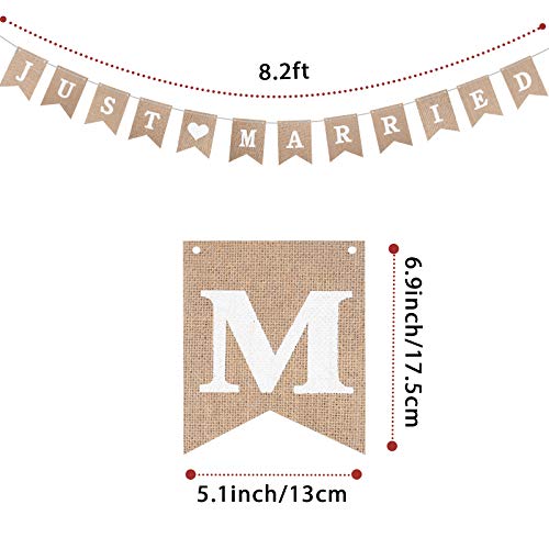 Mr and Mrs Just Married Burlap Banner, Wedding Bunting Banner with LED Fairy String Light 8 Flicker Mode, Hanging Sign Garland Pennant Photo Booth Props for Bridal Shower Wedding Engagement Party