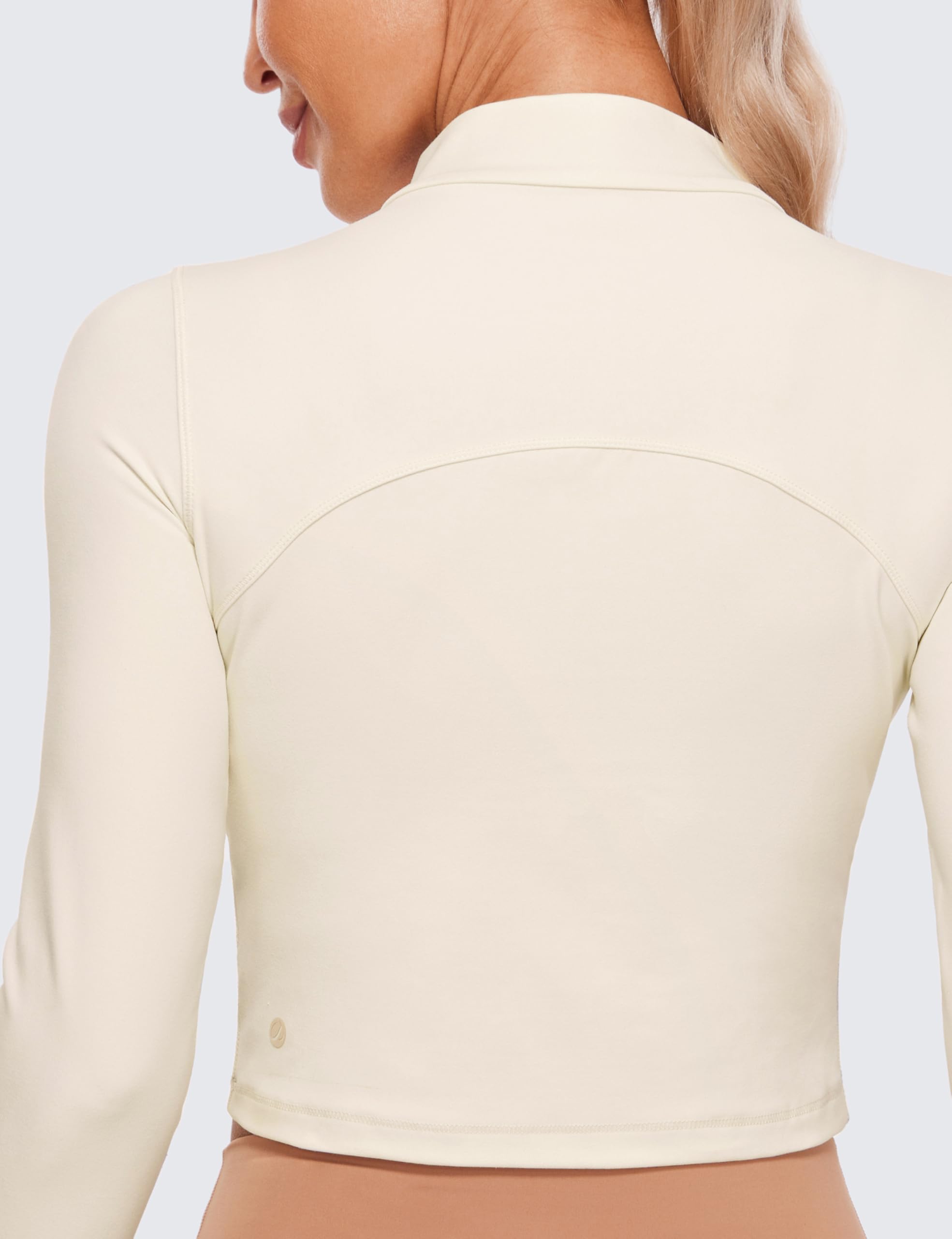 CRZ YOGA Womens Butterluxe Mock Turtleneck Long Sleeves Crop Tops Slim Fit Workout Casual T-Shirt Base Layer Fall Shirts White Apricot Medium
