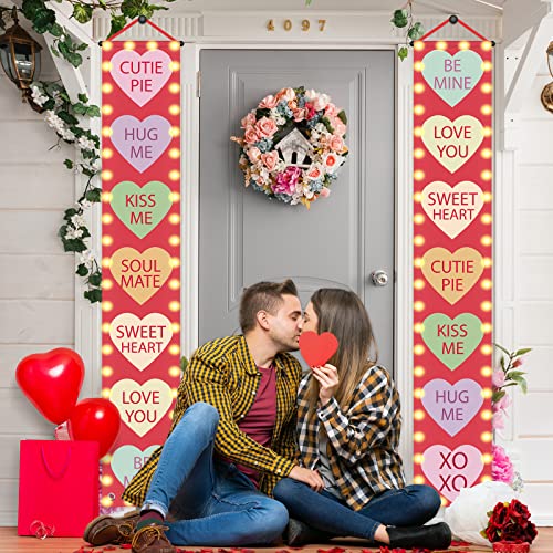 Conversation Hearts Valentines Banners with Warm Led Lights 70.9x12 Inch Valentines Day Door Decor Outdoor Valentines Decorations for The Home Happy Valentines Day Decor Banner (Valentines-1)