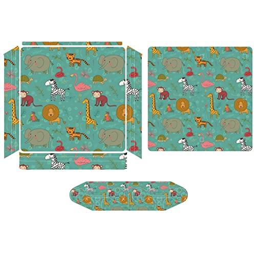 Africa Animals Pattern Funny Sticker Skin Protector Full Print Slim Decal Covers for PS-4 Slim/PS-4 Pro Console & 2 Controller