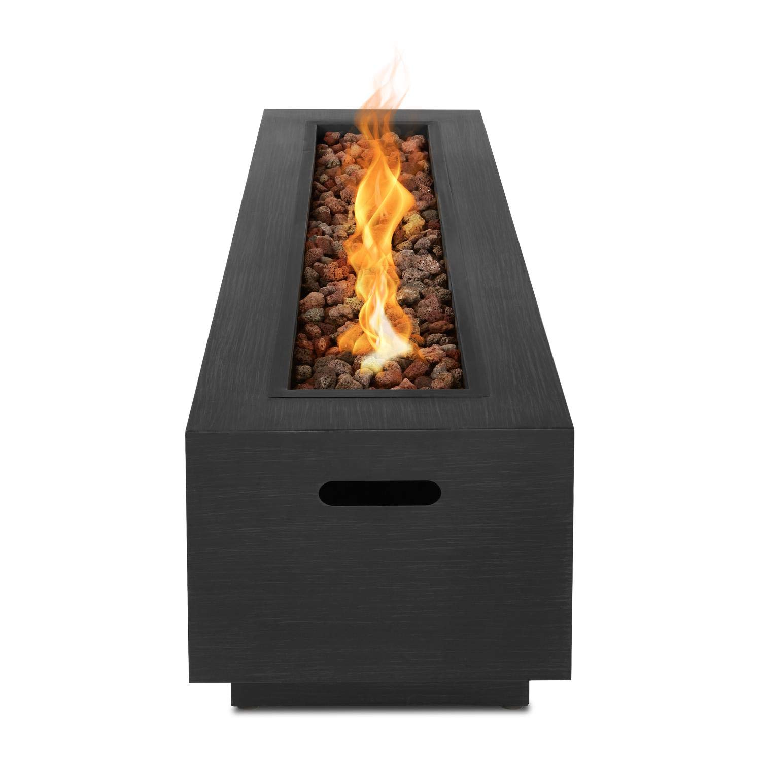 Real Flame Lanesboro Rectangle Propane Fire Pit - Stainless Steel Burner, Black Fire Glass, Storage Cover - Gas Conversion Kit Included