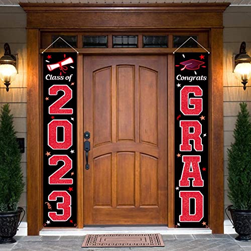 KMUYSL 2023 Graduation Banners,Hanging Flags Porch Sign - Class of 2023 & Congrats Grad Banner, 2023 Graduation Decorations Party Supplies for Indoor/Outdoor Home Door Decor