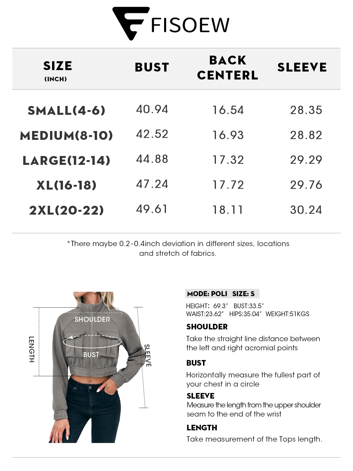 Fisoew Womens Cropped Jackets Casual Zip Up Long Sleeve Stand Collar Coat Outwear with Pockets Dark Blue