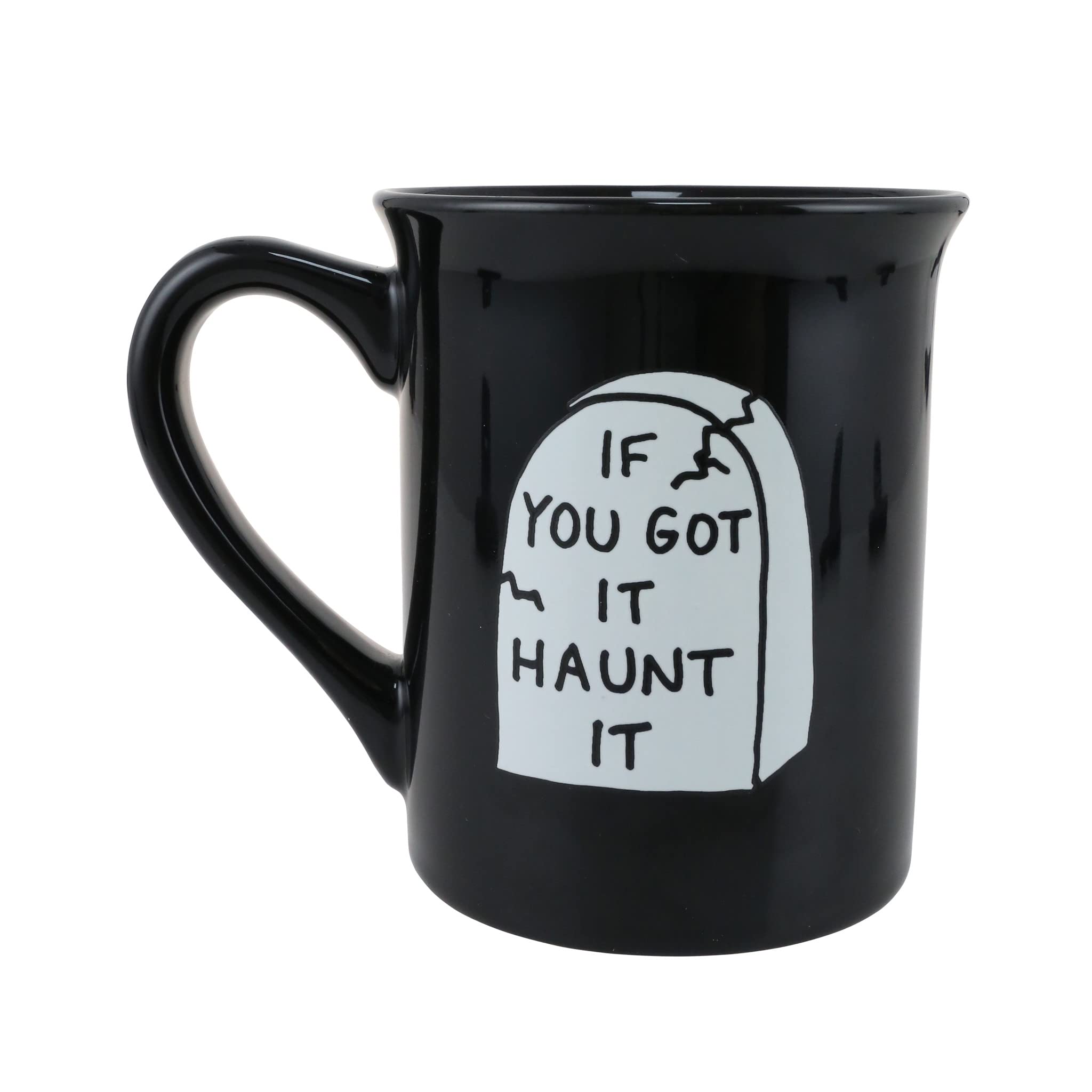 Enesco Our Name is Mud Halloween Ghost May Contain Boos Glow in The Dark Coffee Mug, 16 Ounce, Black and White