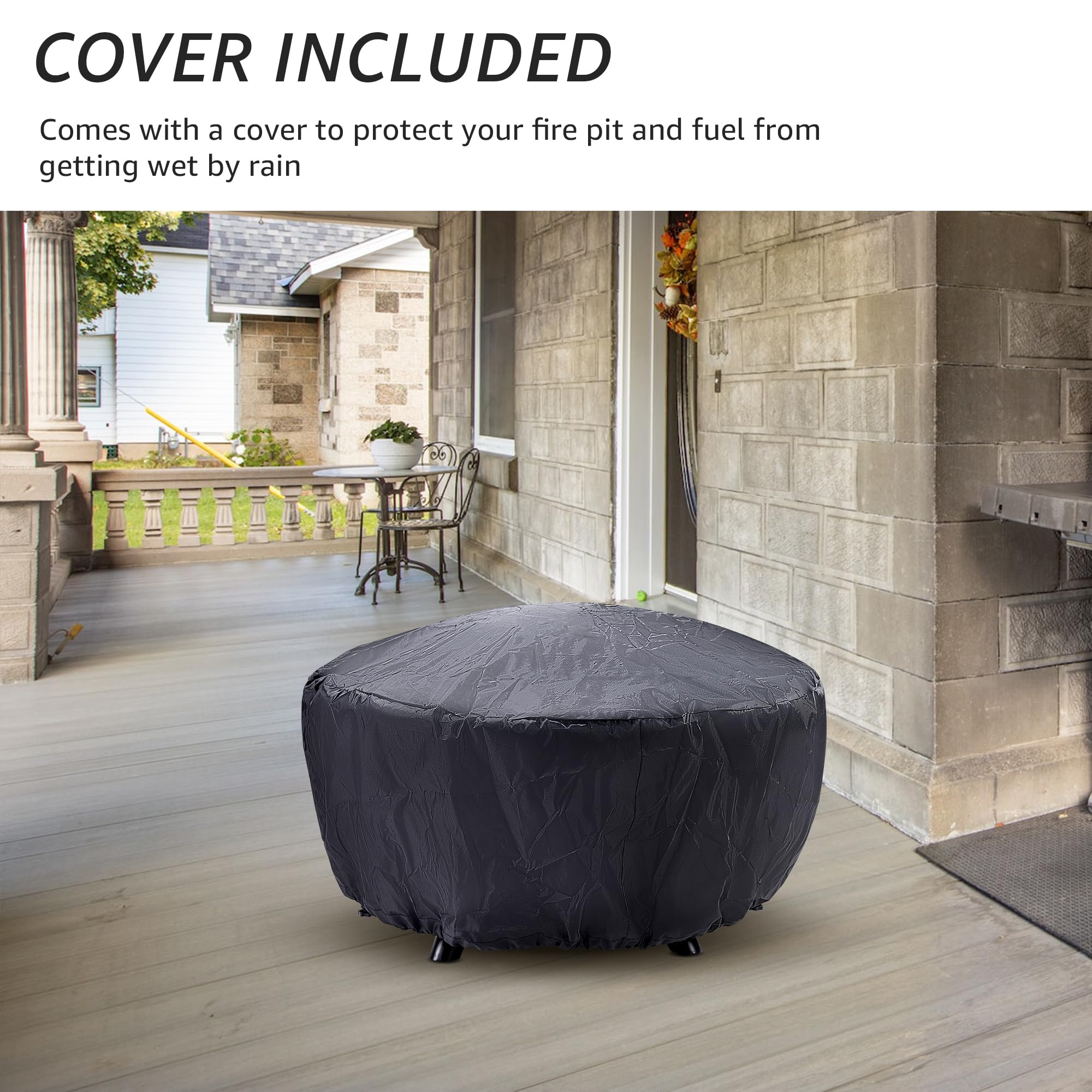 NATURAL EXPRESSIONS 32 Inch Large Fire Pit with 2 Grills, Outdoor Wood Burning Fire Pit with Cooking Grate, Lid, Poker and Round Waterproof Cover for Patio, Ourside, Bonfires, Picnic, Party.