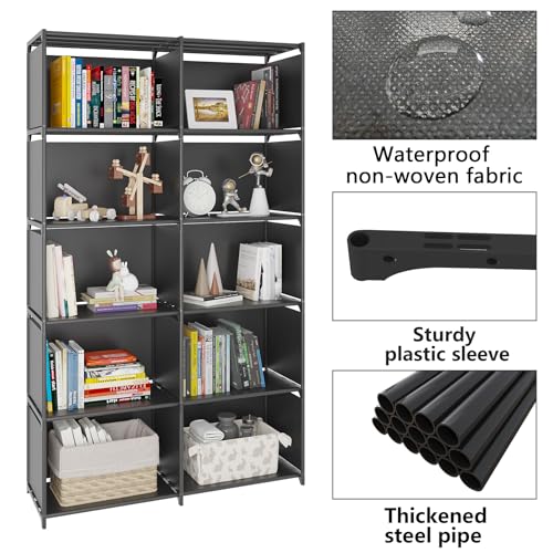 ACCSTORE Cube Storage, Double Row 6-Layer Cubes Closet Storage Shelf, DIY Wall Cabinet Bookshelf Plastic Square Storage Rack, Suitable for Bedroom, Living Room, Office, Kitchen, Warehouse (Black)