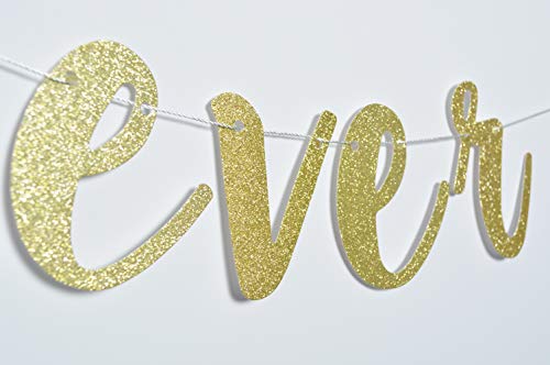Four Ever Young Banner for 4th Birthday Party Decorations Supplies, Pre-Strung Cursive Bunting Photo Booth Props Sign(Gold)