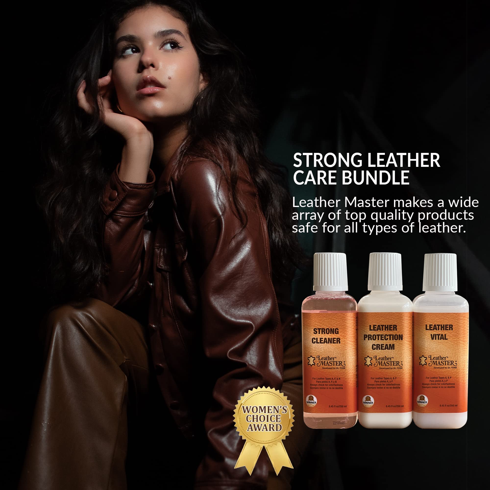 Leather Master Strong Leather Care Bundle - 250 ml Exceptional Leather Care Stain Remover, Protector and Polish Kit. Made to Clean Leather Accessories, Auto Detailing, Furniture, Handbags and Shoes